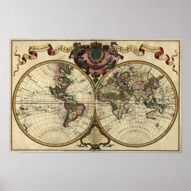 Antique World Map by Guillaume de L'Isle, 1720 Poster | Zazzle