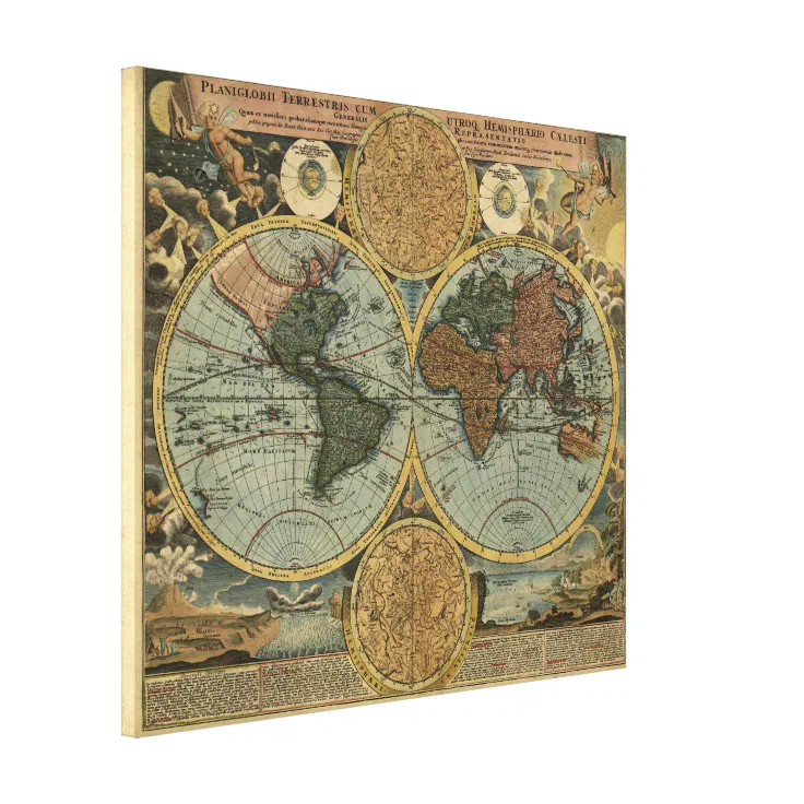 Antique World Map by Johann Baptist Homann, 1716 Canvas Print | Zazzle