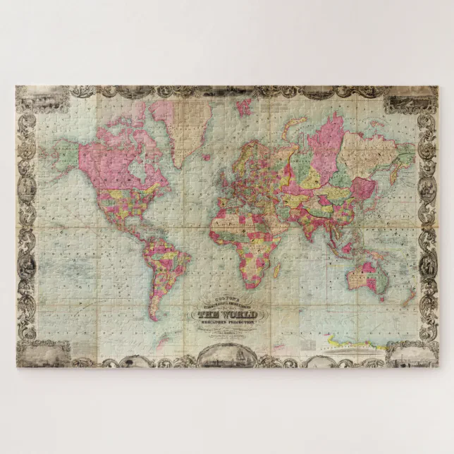 Antique World Map by John Colton, circa 1854 Jigsaw Puzzle | Zazzle