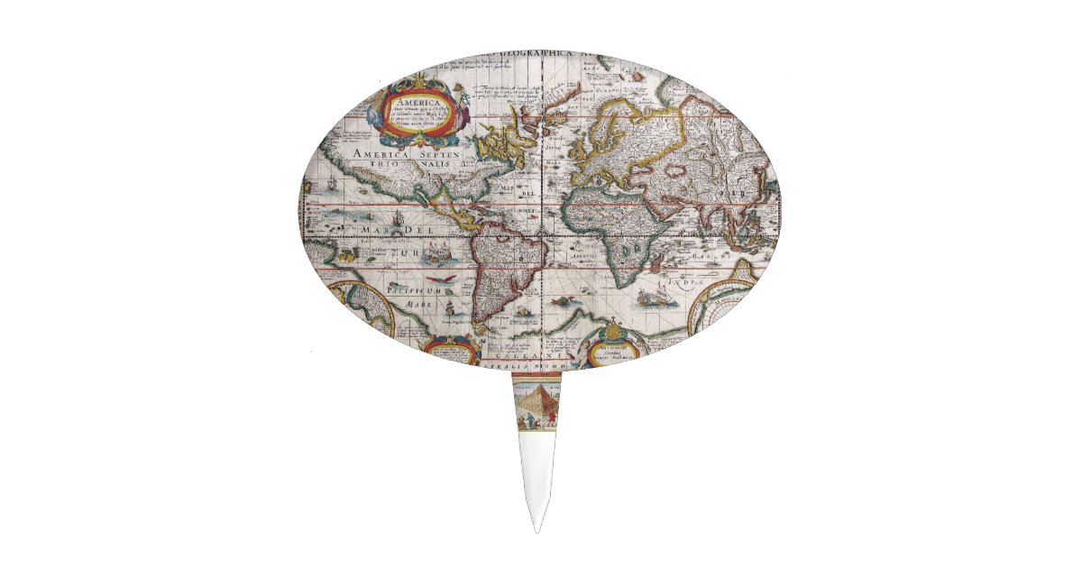 Antique World Map cake topper | Zazzle