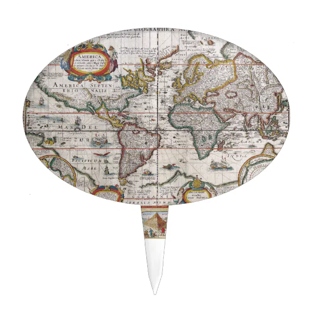 Antique World Map cake topper | Zazzle