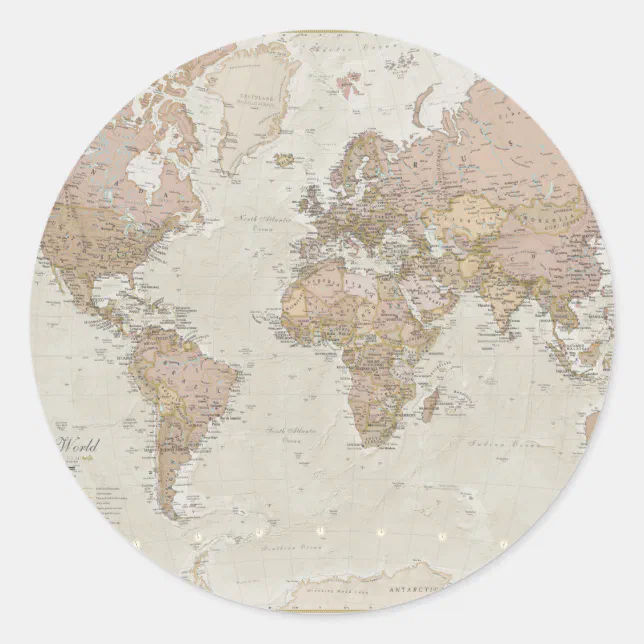 Antique World Map Classic Round Sticker | Zazzle