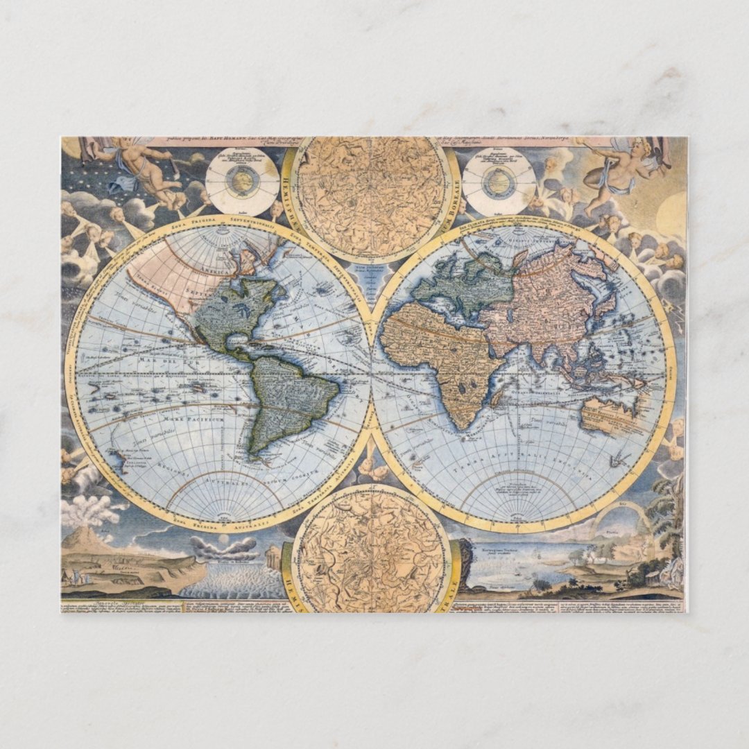 Antique world map cool postcard | Zazzle