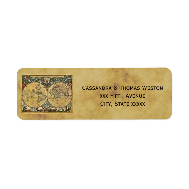 Antique World Map Distressed BG Return Address Label | Zazzle