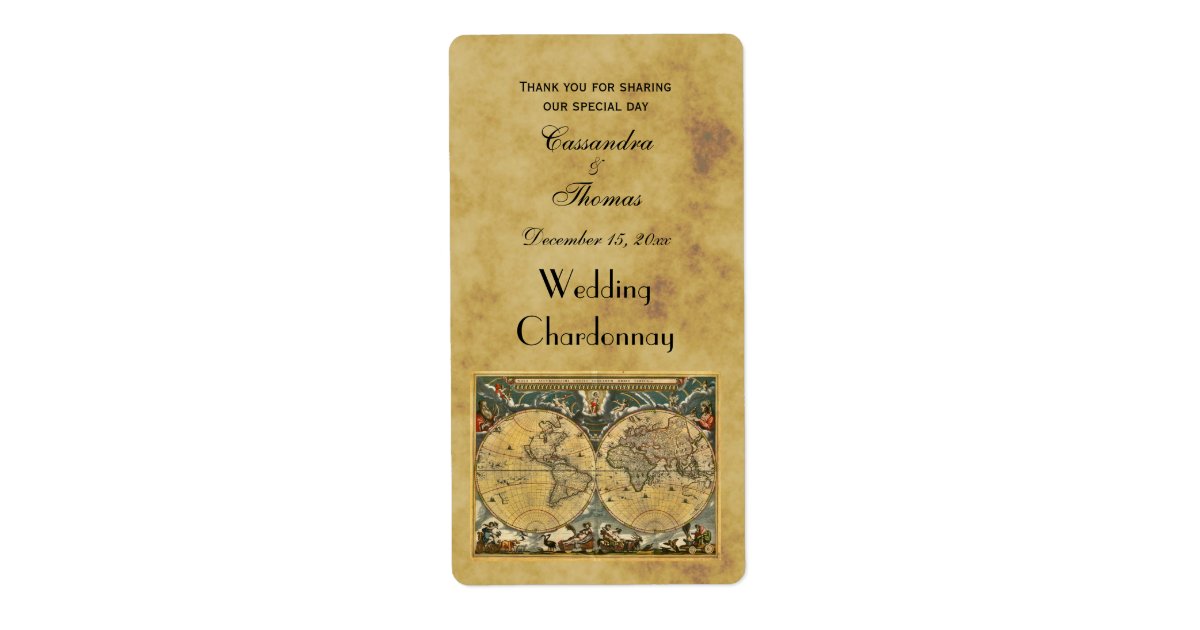 Antique World Map Distressed BG Wine Labels | Zazzle