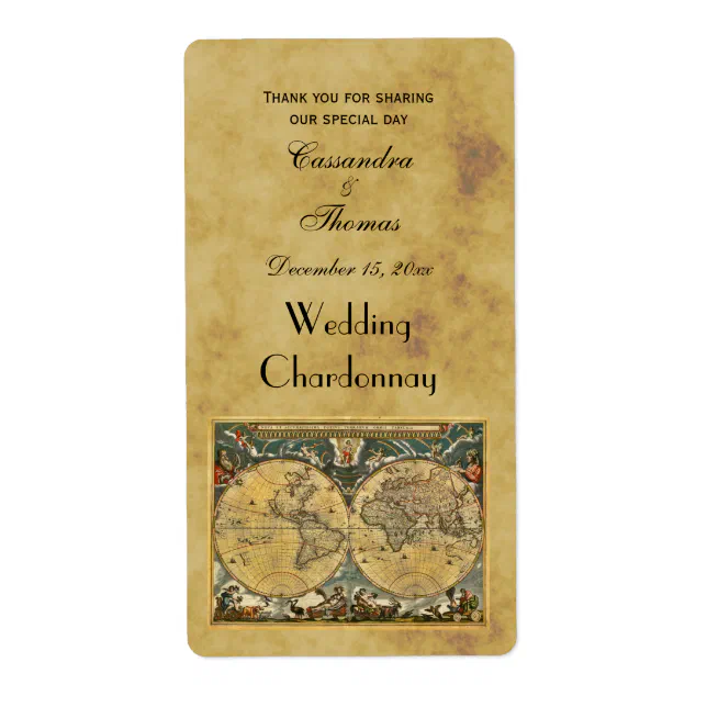 Antique World Map Distressed BG Wine Labels | Zazzle
