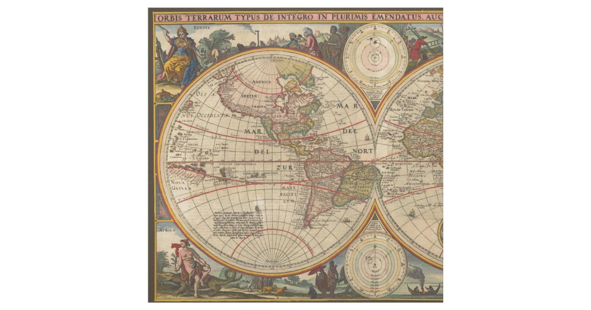 Antique World Map Fabric | Zazzle