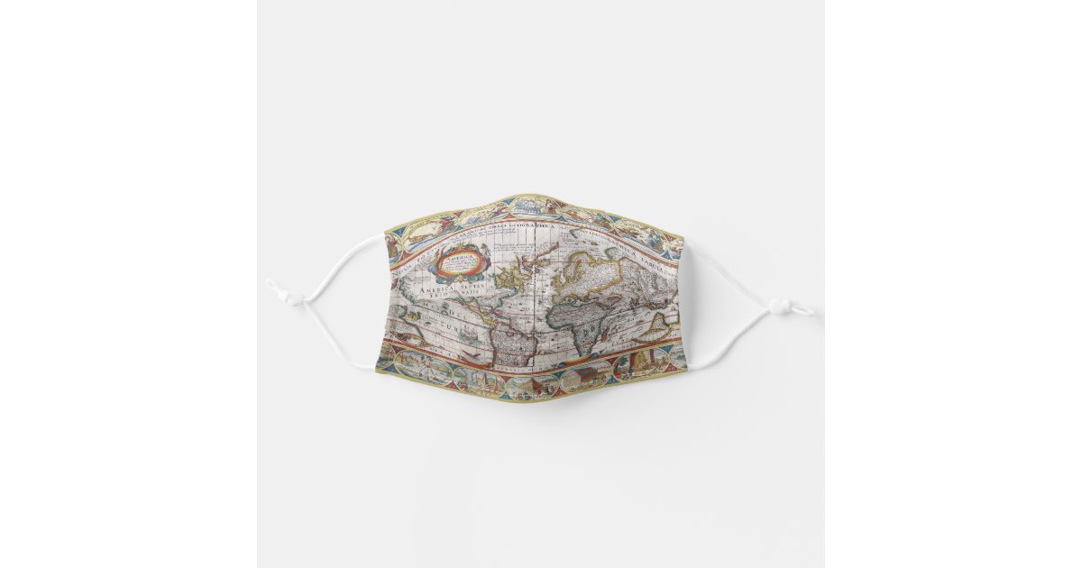 Antique World Map face mask | Zazzle