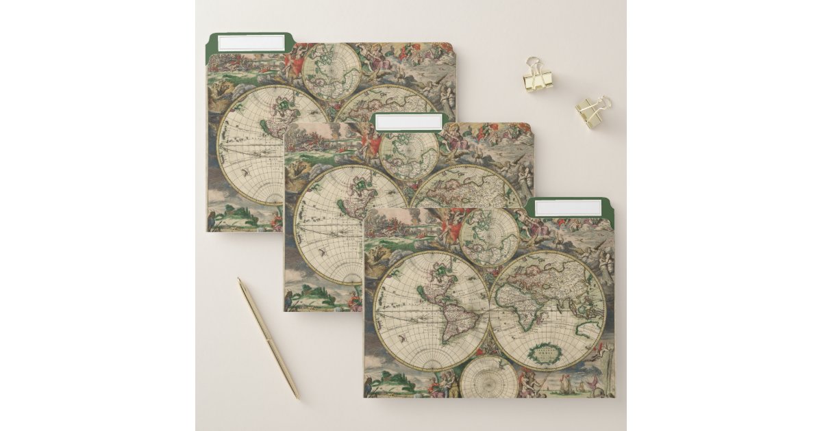 Antique World Map File Folder | Zazzle
