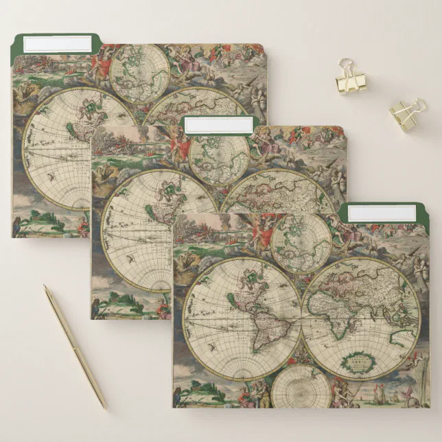 Antique World Map File Folder | Zazzle