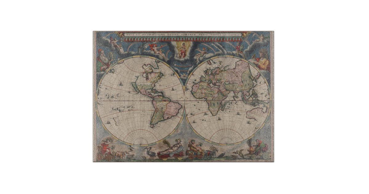 Antique World Map: Historical Cartography Art Cutting Board | Zazzle