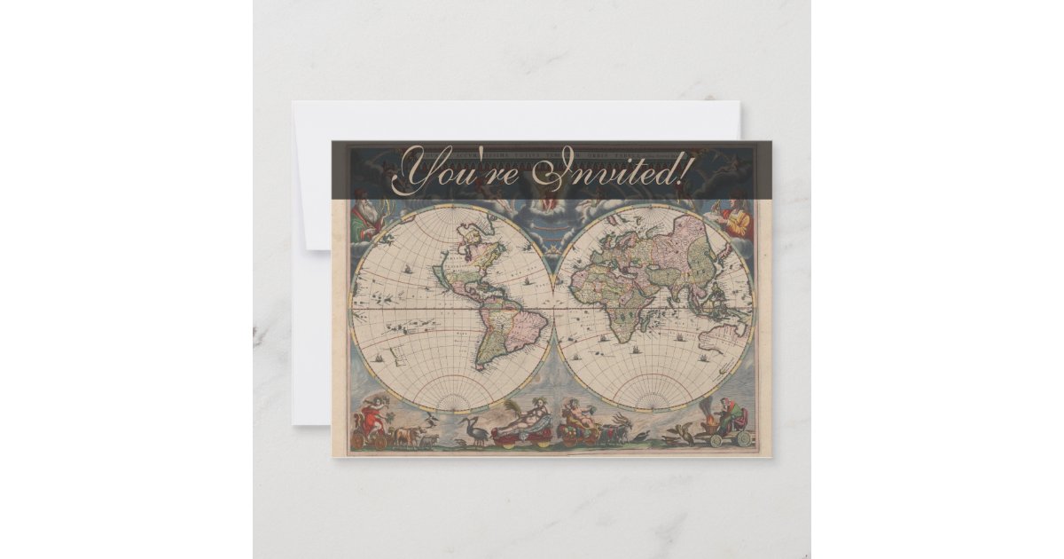 Antique World Map: Historical Cartography Art Invitation | Zazzle