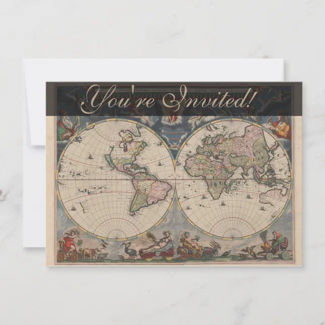 Antique World Map: Historical Cartography Art Invitation | Zazzle
