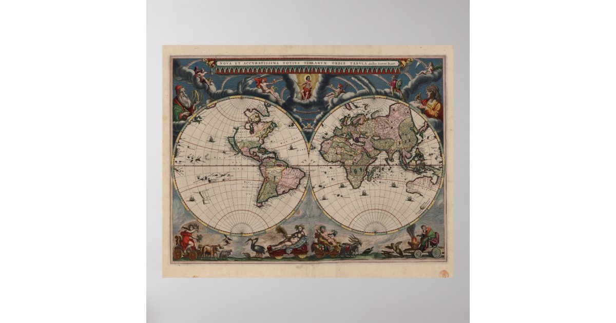 Antique World Map: Historical Cartography Art Poster | Zazzle
