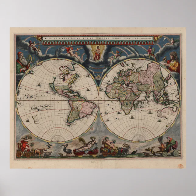 Antique World Map: Historical Cartography Art Poster | Zazzle