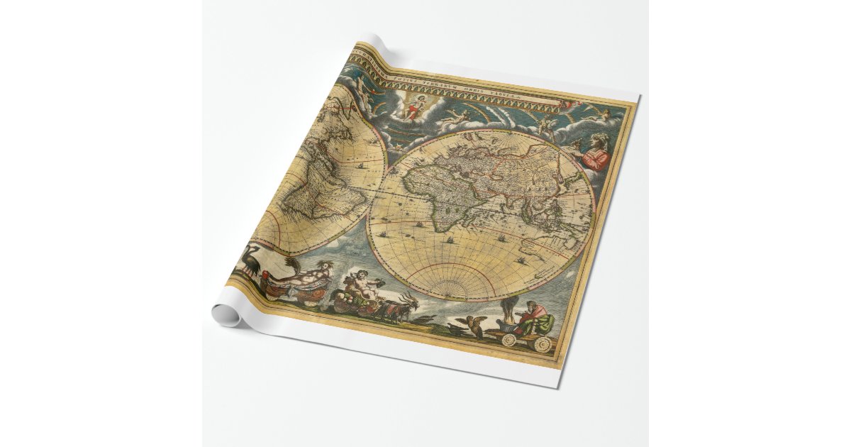 Antique World Map J. Blaeu 1664 Wrapping Paper | Zazzle