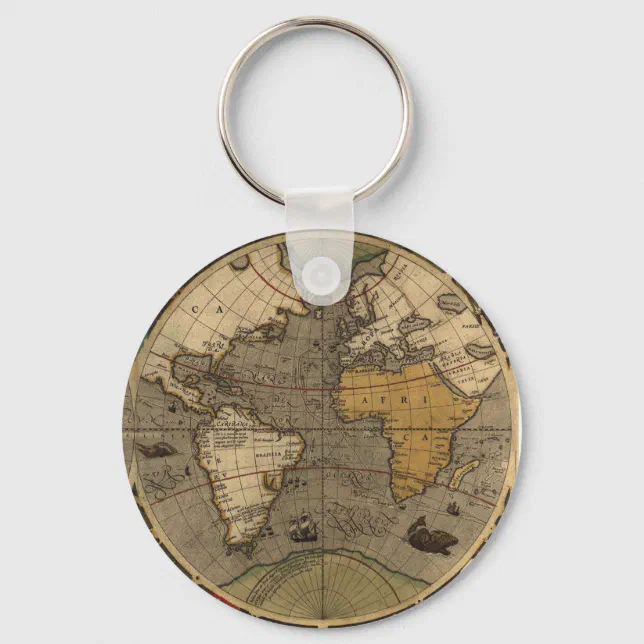 ANTIQUE WORLD MAP Key-chain Collection Keychain | Zazzle