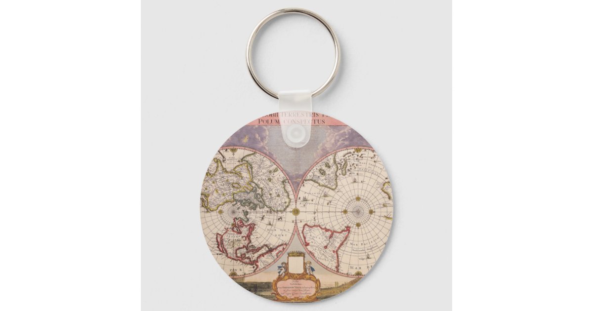 Antique World Map Keychain | Zazzle