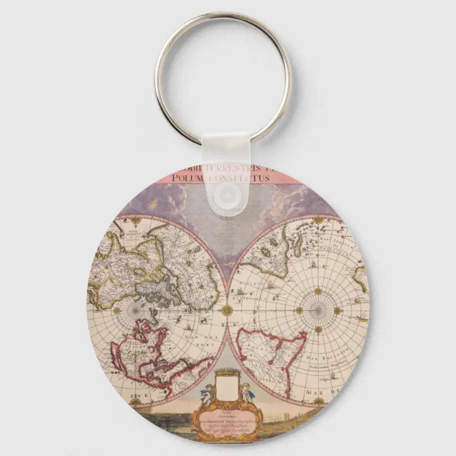 Antique World Map Keychain | Zazzle