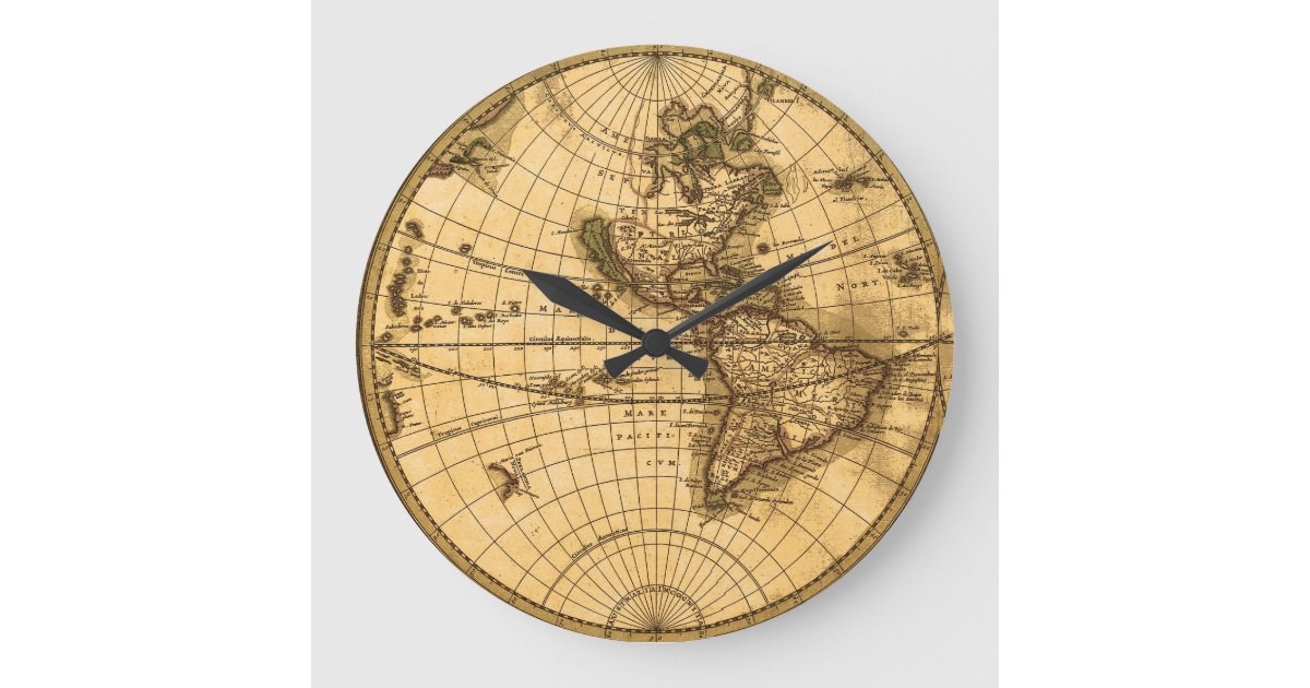 Antique World Map Large Clock | Zazzle