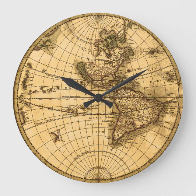Antique World Map Large Clock | Zazzle