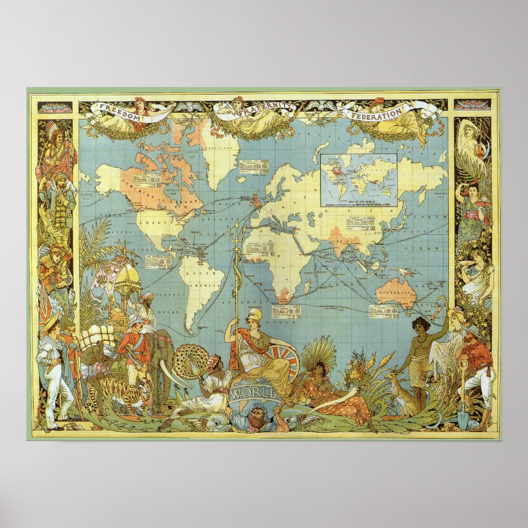 Antique World Map of the British Empire, 1886 Poster | Zazzle