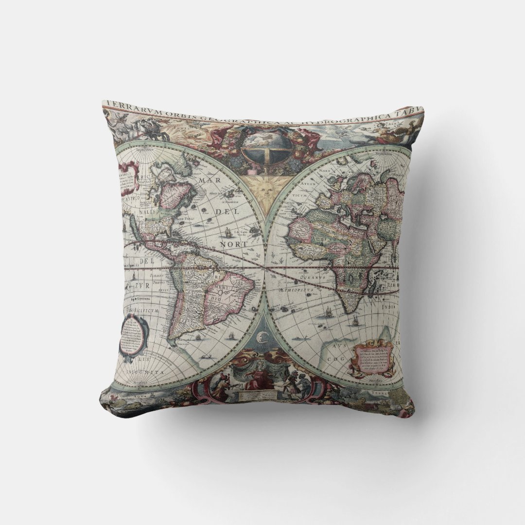 Antique World Map Pillow | Zazzle