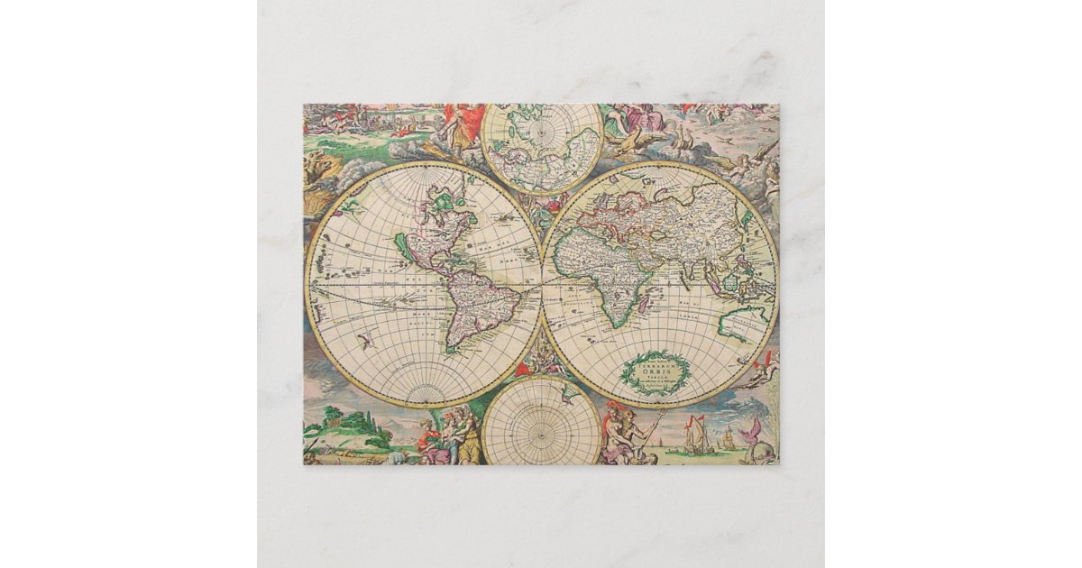 Antique World Map Postcard | Zazzle