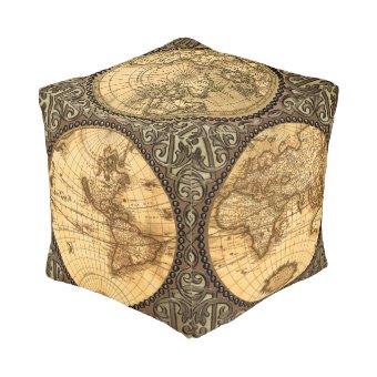 Antique World Map Pouf | Zazzle