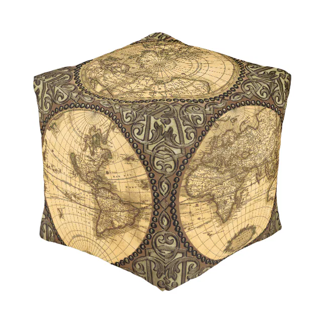 Antique World Map Pouf | Zazzle