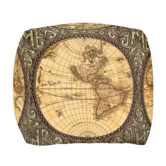 Antique World Map Pouf | Zazzle
