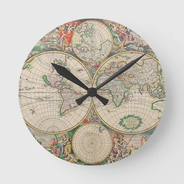 Antique World Map Round Clock | Zazzle