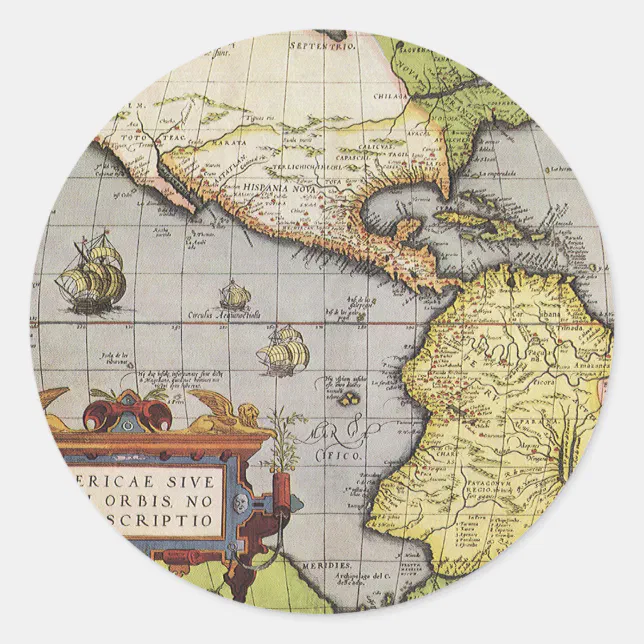Antique World Map the Americas by Abraham Ortelius Classic Round ... Antique World Map the Americas by Abraham Ortelius Classic Round ...