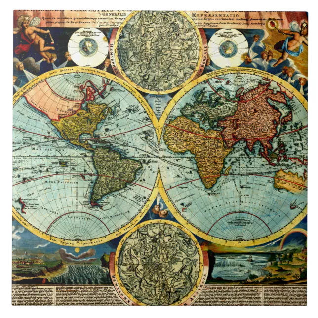 Antique World Map Vintage Art Ceramic Wall Decor Ceramic Tile | Zazzle