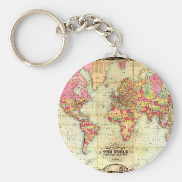 Antique World Map Vintage Cartography Keychain | Zazzle