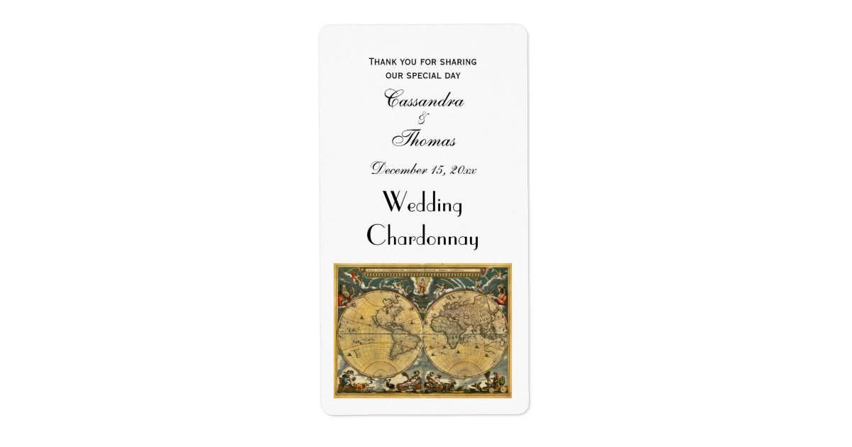 Antique World Map White BG Wine Labels | Zazzle