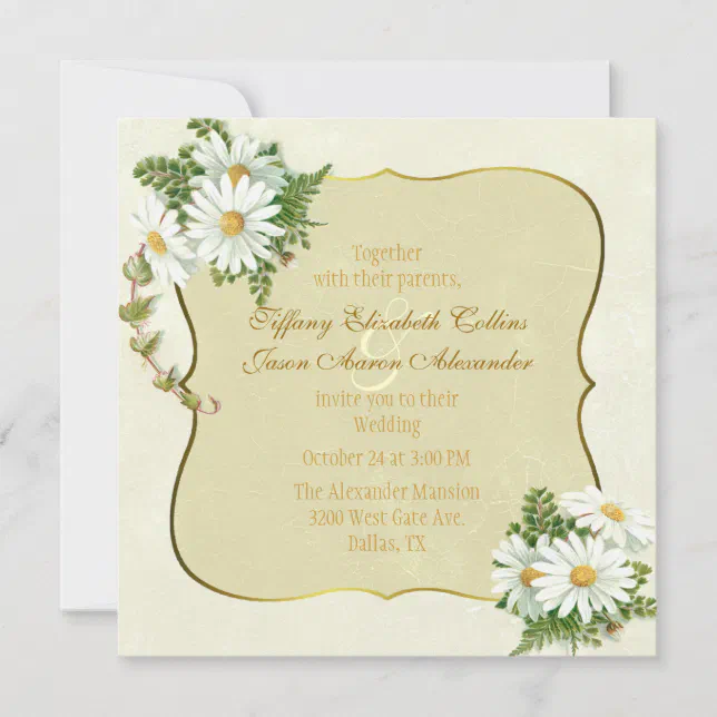 Antique Yellow with Daisies Wedding Invitation | Zazzle