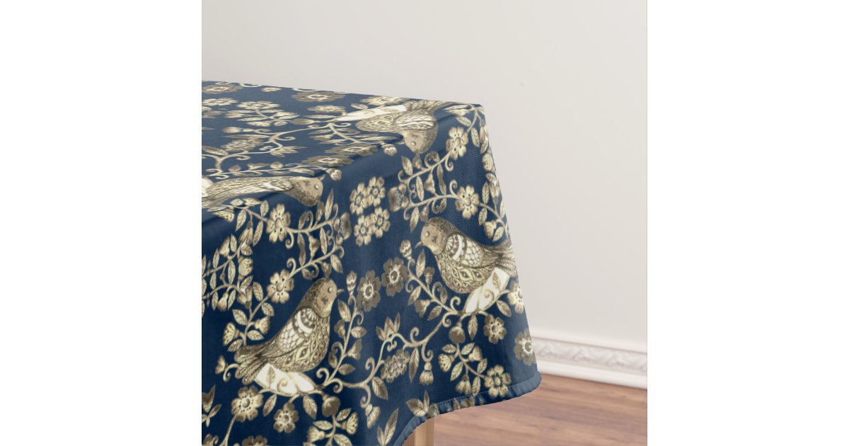 Antiqued Bird Willow Style Navy Blue Tablecloth | Zazzle