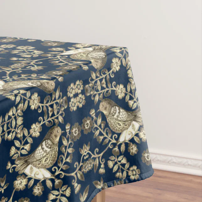 Antiqued Bird Willow Style Navy Blue Tablecloth | Zazzle