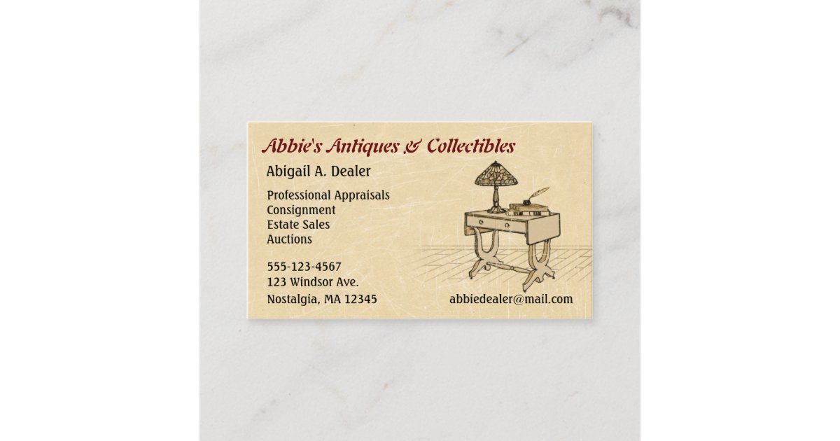 Antiques Auctions Estate Sales Parchment Style Business Card | Zazzle