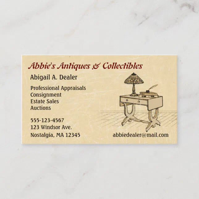 Antiques Auctions Estate Sales Parchment Style Business Card | Zazzle