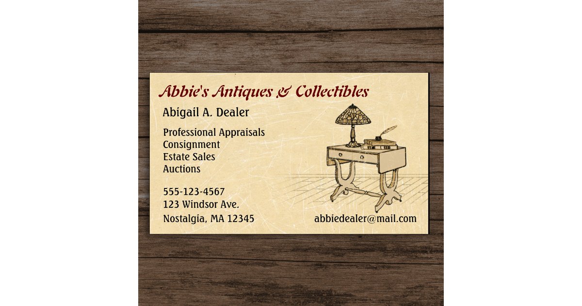 Antiques Auctions Estate Sales Parchment Style Business Card | Zazzle