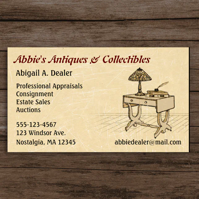 Antiques Auctions Estate Sales Parchment Style Business Card | Zazzle