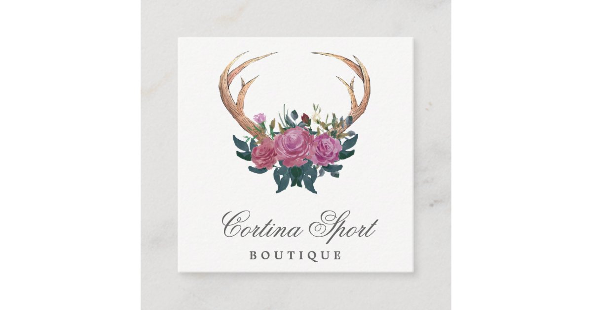 Antler and roses rustic chic business card | Zazzle
