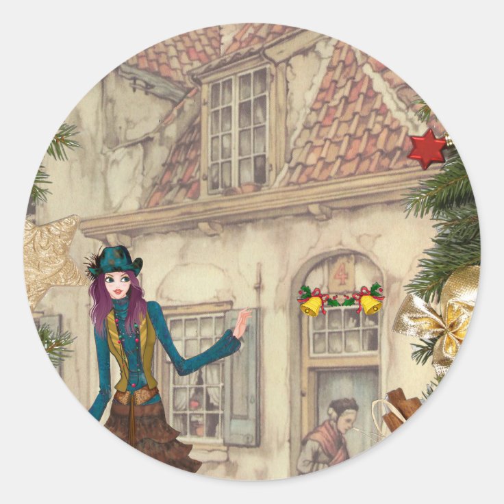 Anton Pieck Christmas Greetings Classic Round Sticker | Zazzle