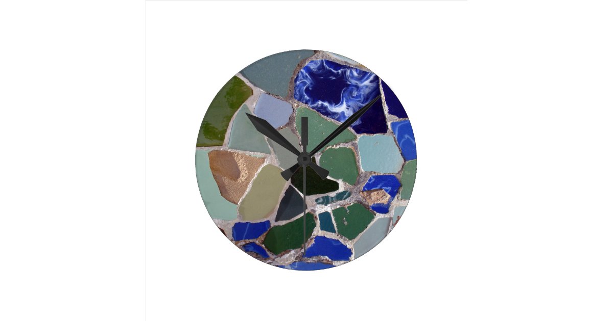 Antoni Gaudi Blue Mosaics Round Clock | Zazzle.com
