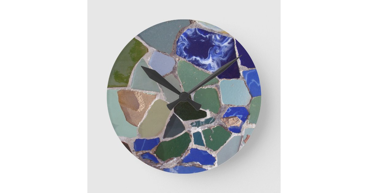 Antoni Gaudi Blue Mosaics Round Clock | Zazzle
