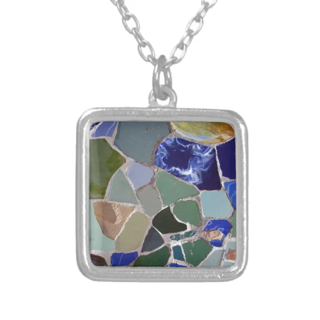 Antoni Gaudi Blue Mosaics Silver Plated Necklace | Zazzle