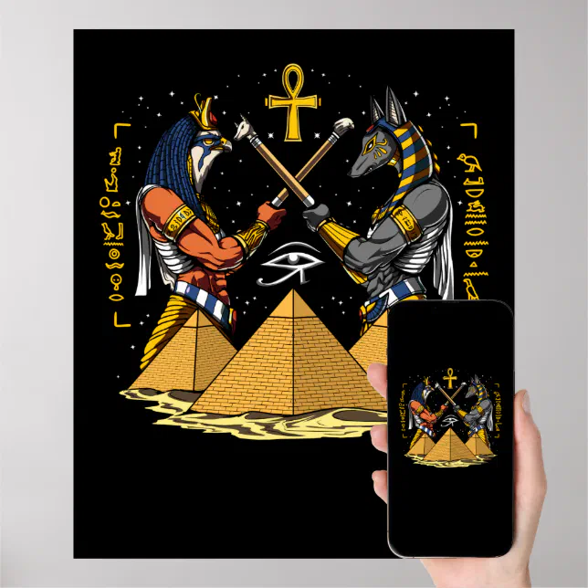 Anubis Egyptian God Ra Ankh Eye Of Horus Pyramids Poster | Zazzle