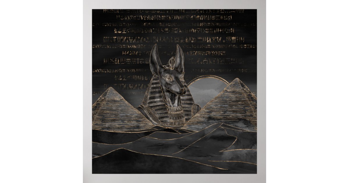 Anubis on Egyptian pyramids landscape Poster | Zazzle